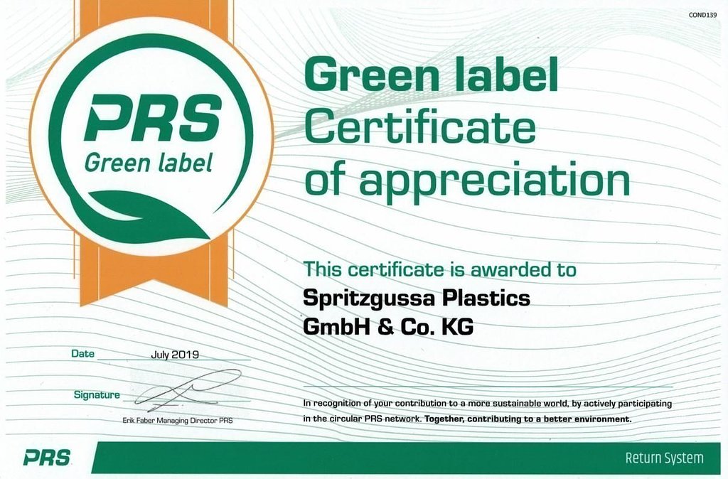 PRS Green Label Award - for a better environment